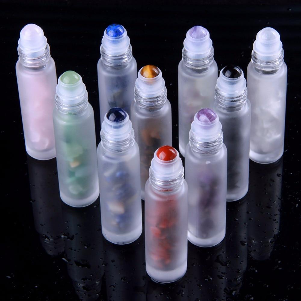 10pc/Set Natural Stones with Gemstone Roller Ball Essential Oil Bottle ...