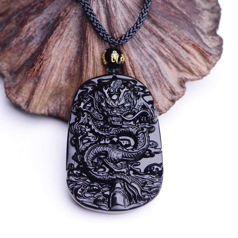 Black obsidian dragon necklace store